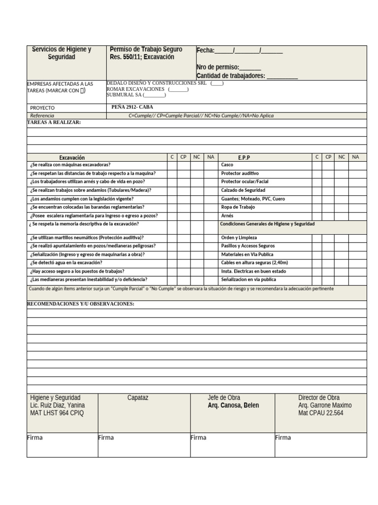 Permiso de Trabajo en Excavacion Res 550-11 | PDF