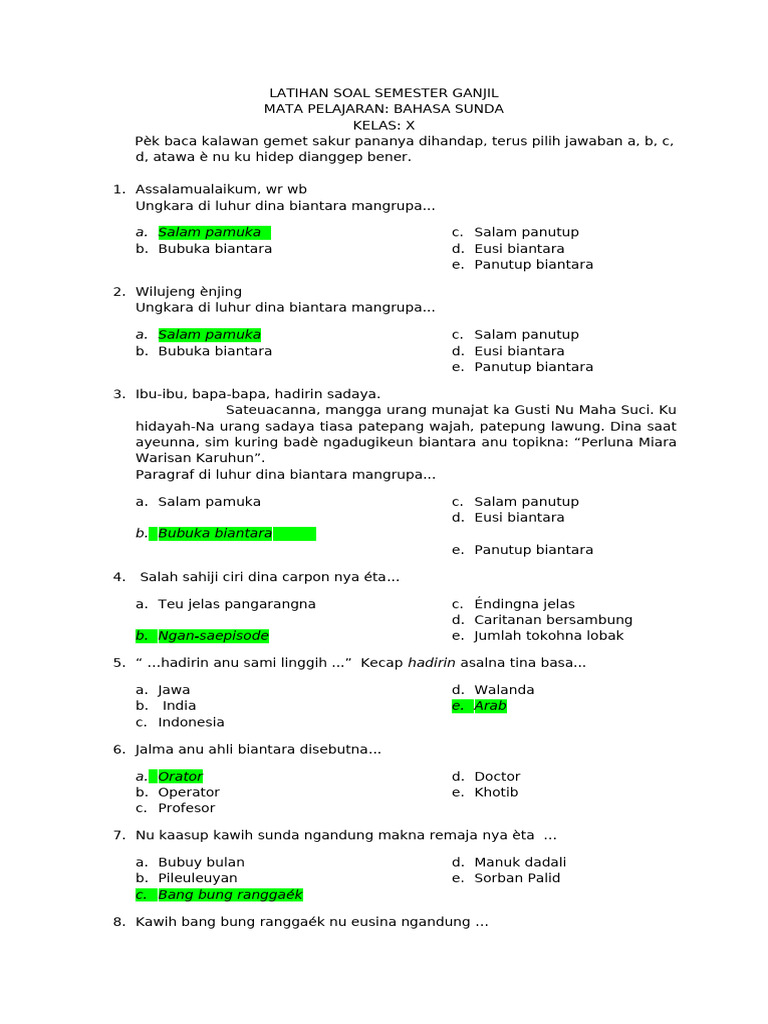 Latihan Soal Psas Basun Kls X | PDF