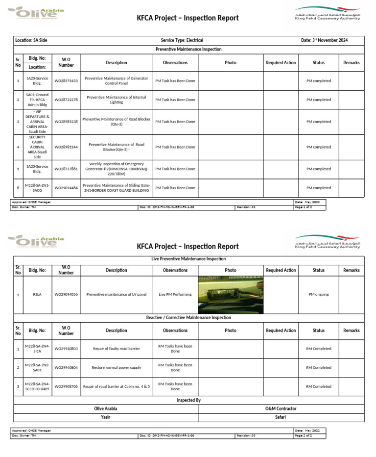 KFCA Electrical Maintenance Report | PDF