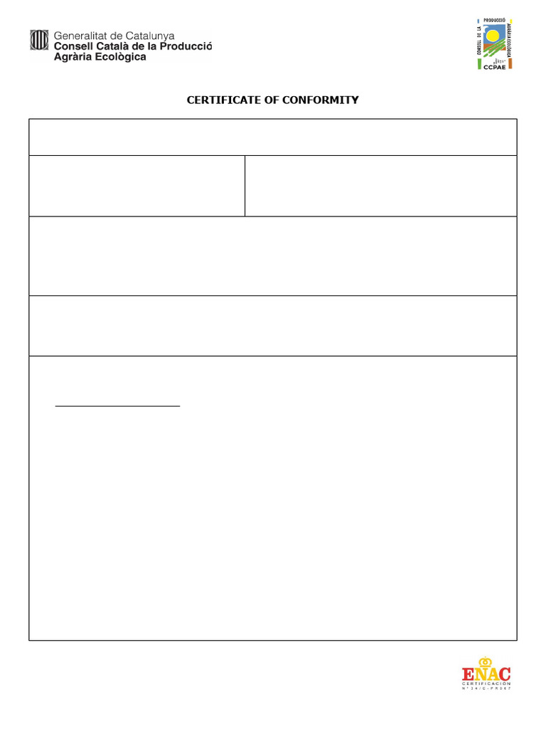 Certificate of Conformity for Organic Products | PDF | Fruit | Vegetables