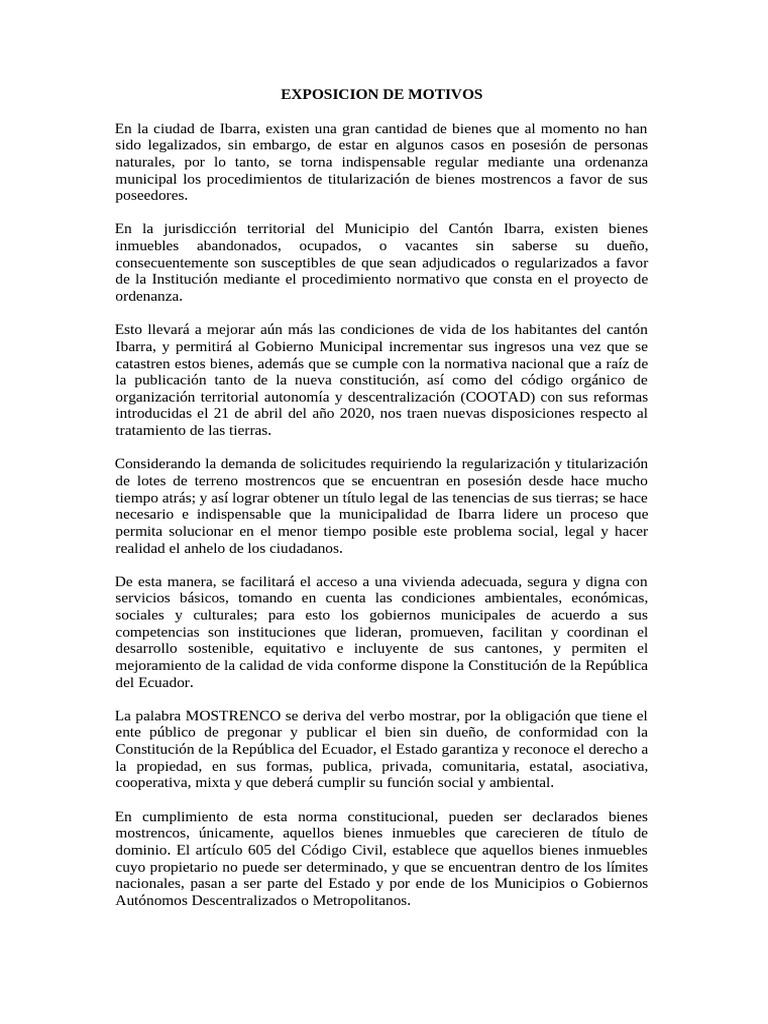 Regularización de Bienes Mostrencos en Ibarra | PDF | Propiedad | Ecuador