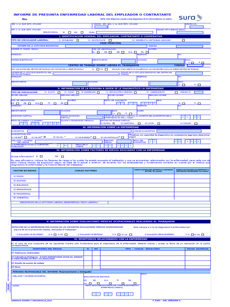 Informe de Enfermedad Laboral | PDF | Diagnostico medico | Factor de riesgo