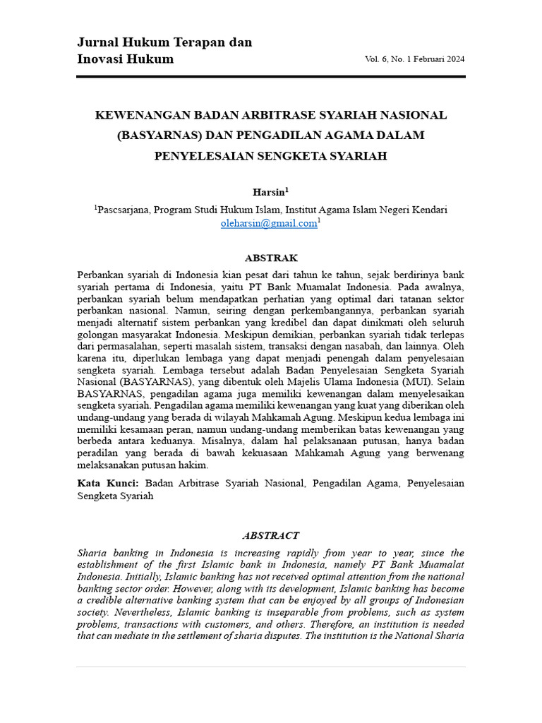 Kewenangan Badan Arbitrase Syariah Nasional (Basyarnas) Dan Pengadilan ...