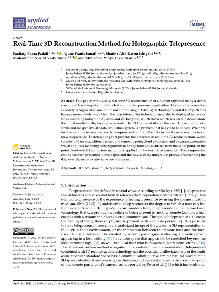 Real-Time 3D Reconstruction Method For Holographic | PDF | Image Segmentation | Image Processing