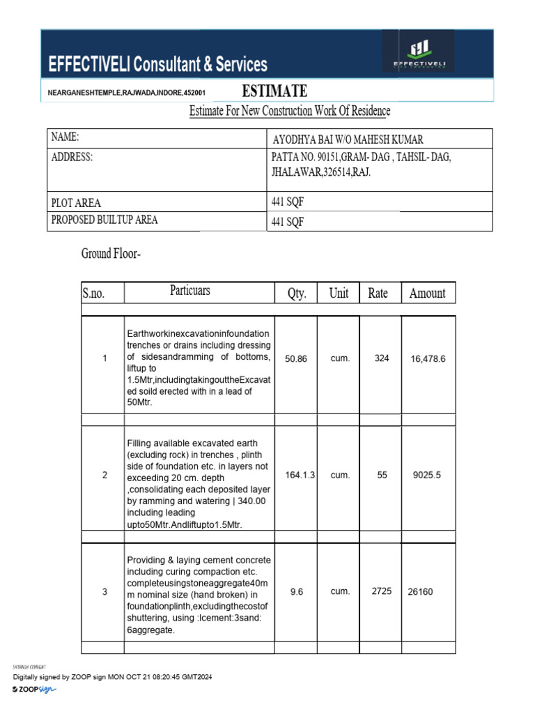 Ayodya Estimate | PDF | Concrete | Structural Engineering