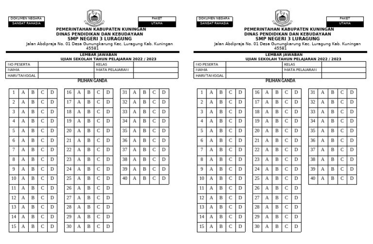 LJK Ujian Sekolah | PDF