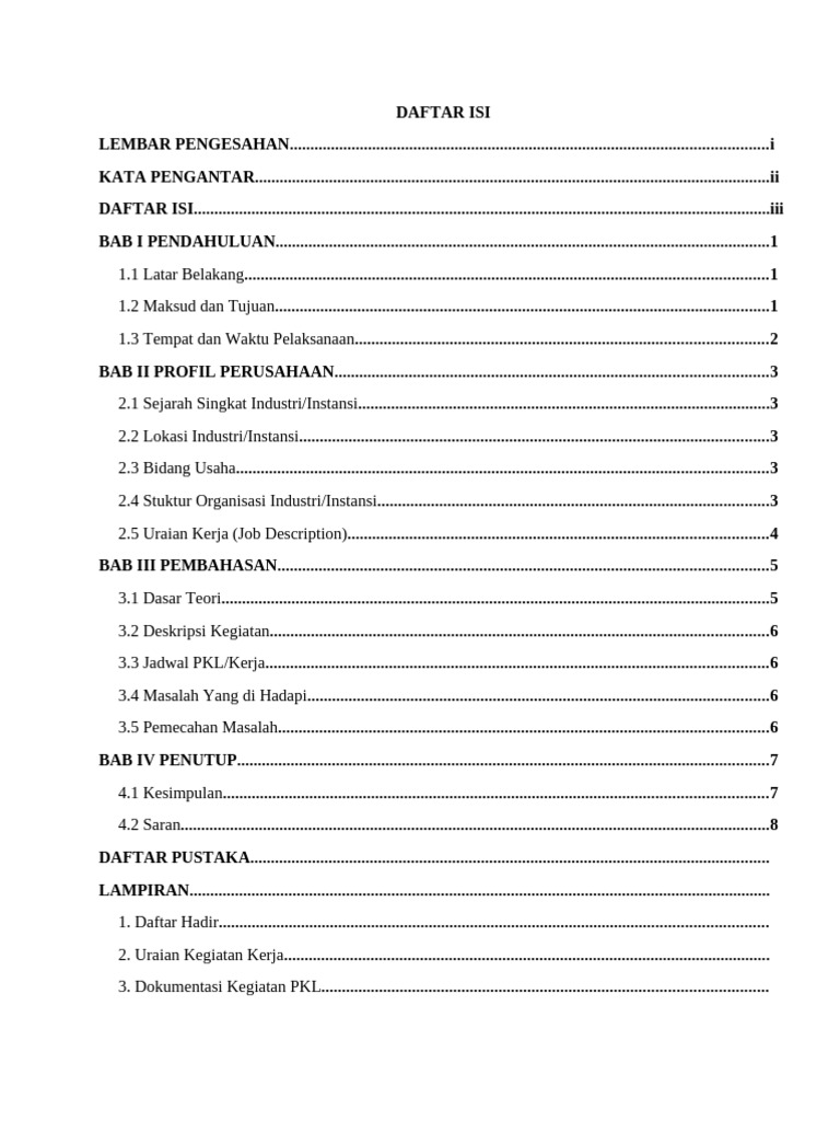 Daftar Isi Laporan PKL Ridwan Nur Zidan | PDF