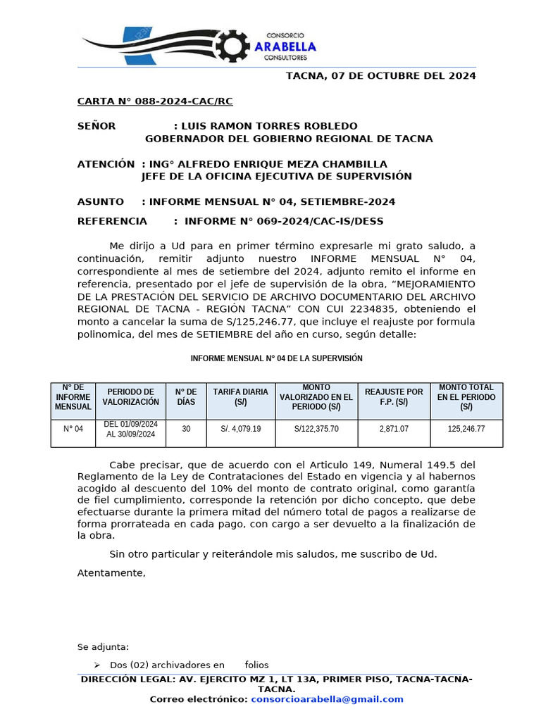 Cartas 88 RC Valo 04 Setiembre Superv | PDF | Gobierno