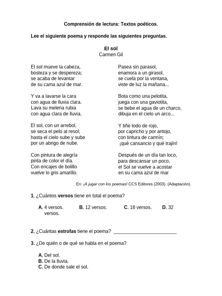 Comprension de Un Poema - Word | PDF | Cielo