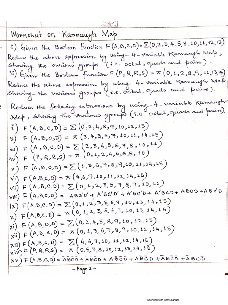 Worksheet On K-Map | PDF