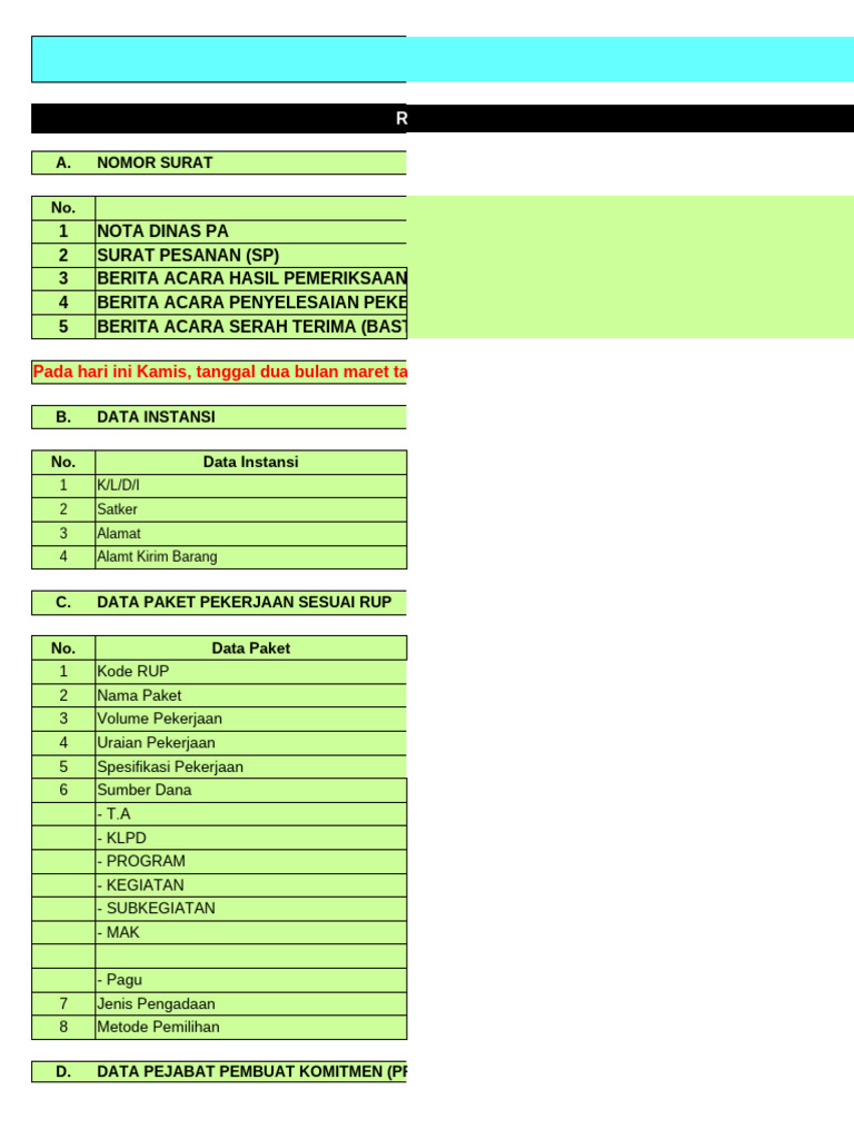 Template Excel PPK Belanja e Katalog Lokal Langsung Jadi SPJ Sampai ...