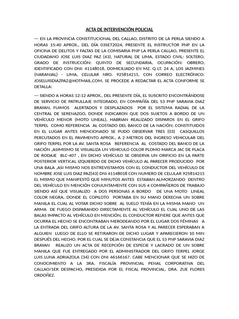 Acta de Intervención Policial | PDF