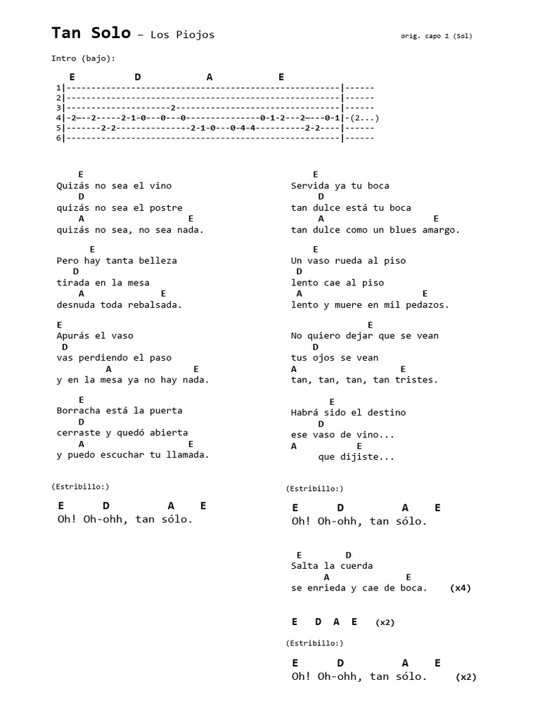 Tan Solo - Los Piojos | PDF