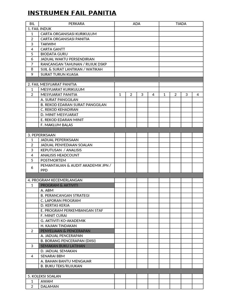 Checklist Fail Panitia | PDF