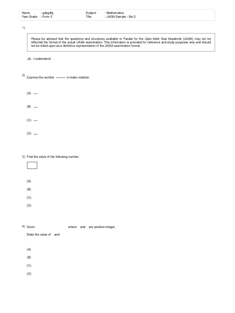 UASA Sample - Set 2.pdf Maths | PDF