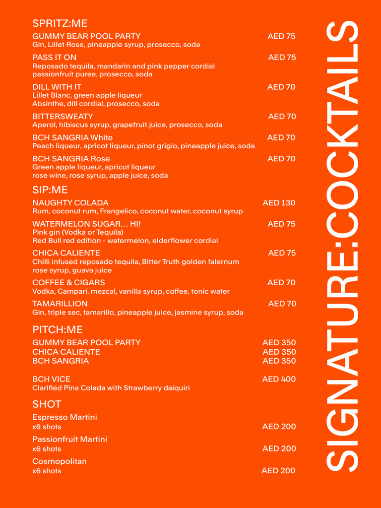Cocktails and Soft Drinks Menu - A5 - BCH | PDF | Soft Drink | Drink