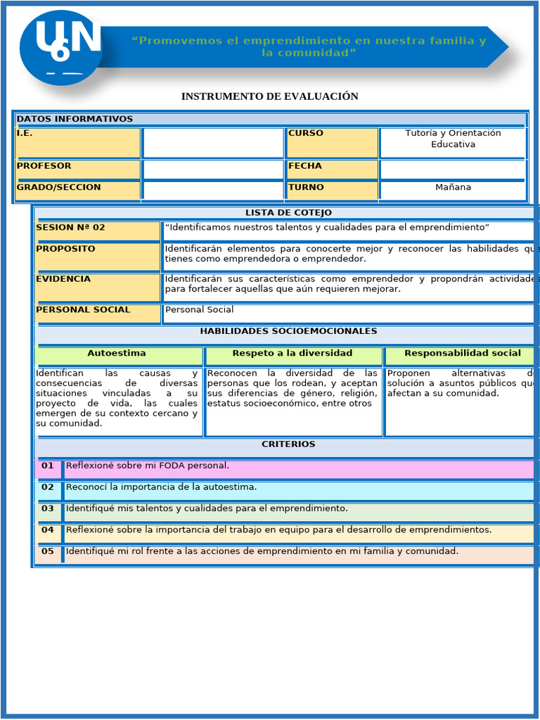 (1y2) 6 Instrumento de Eval. de Tutoria | PDF | Iniciativa empresarial | Autoestima