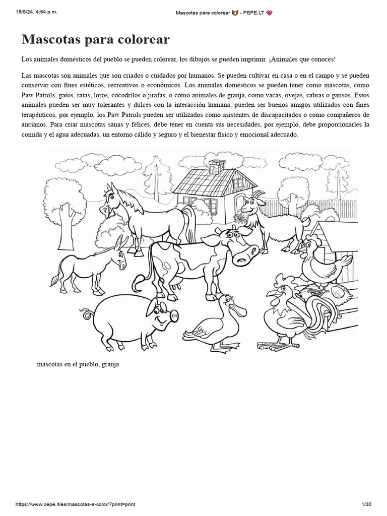 Mascotas para Colorear en Preescolar | PDF | Mascota | Animales ...