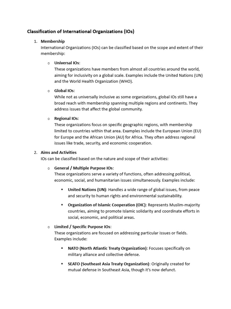 Classification of International Organizations | PDF | United Nations ...