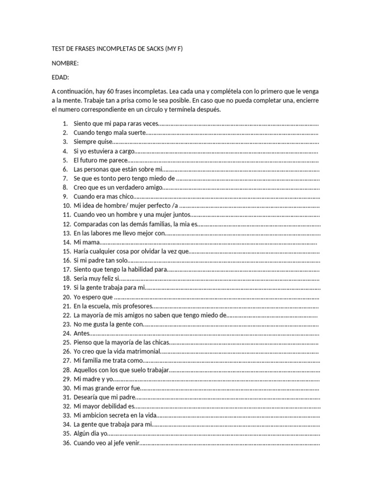Test de Frases Incompletas de Sacks | PDF