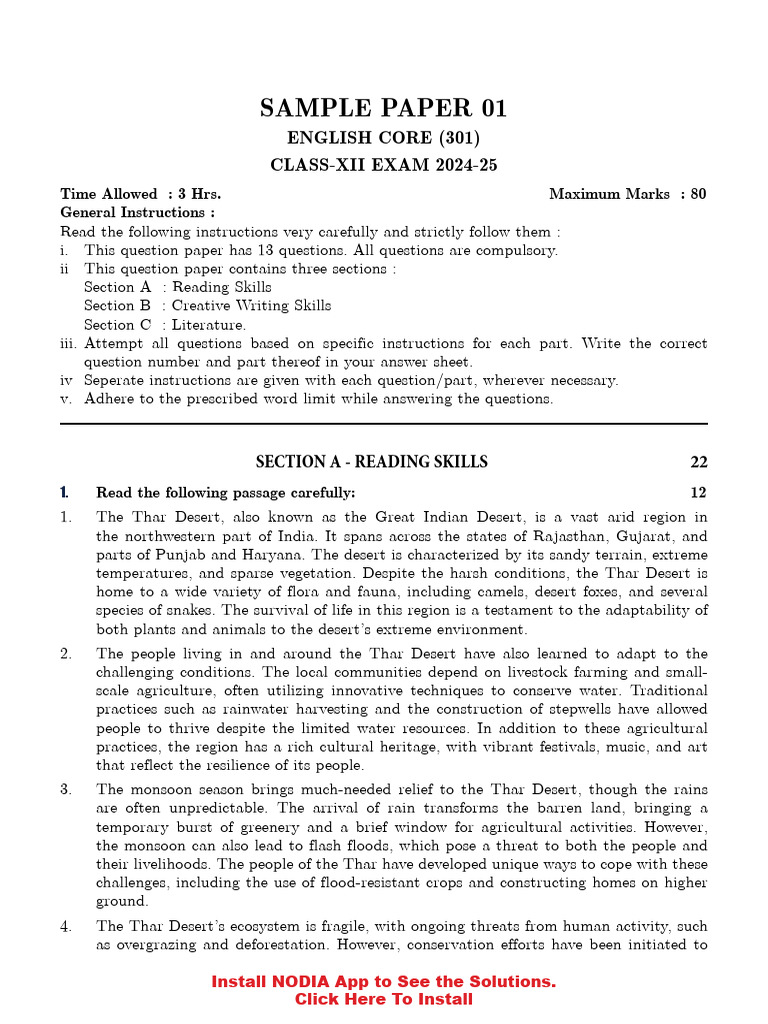 Sample Paper 1 | PDF | Desert | Adolescence