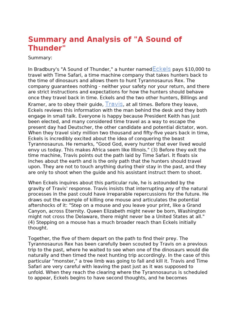 A Sound of Thunder Summary and Analysis | PDF
