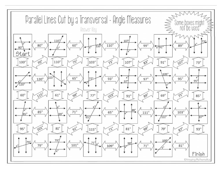 Parallel Lines Cut by A Transversal - Angle Measures Maze | PDF