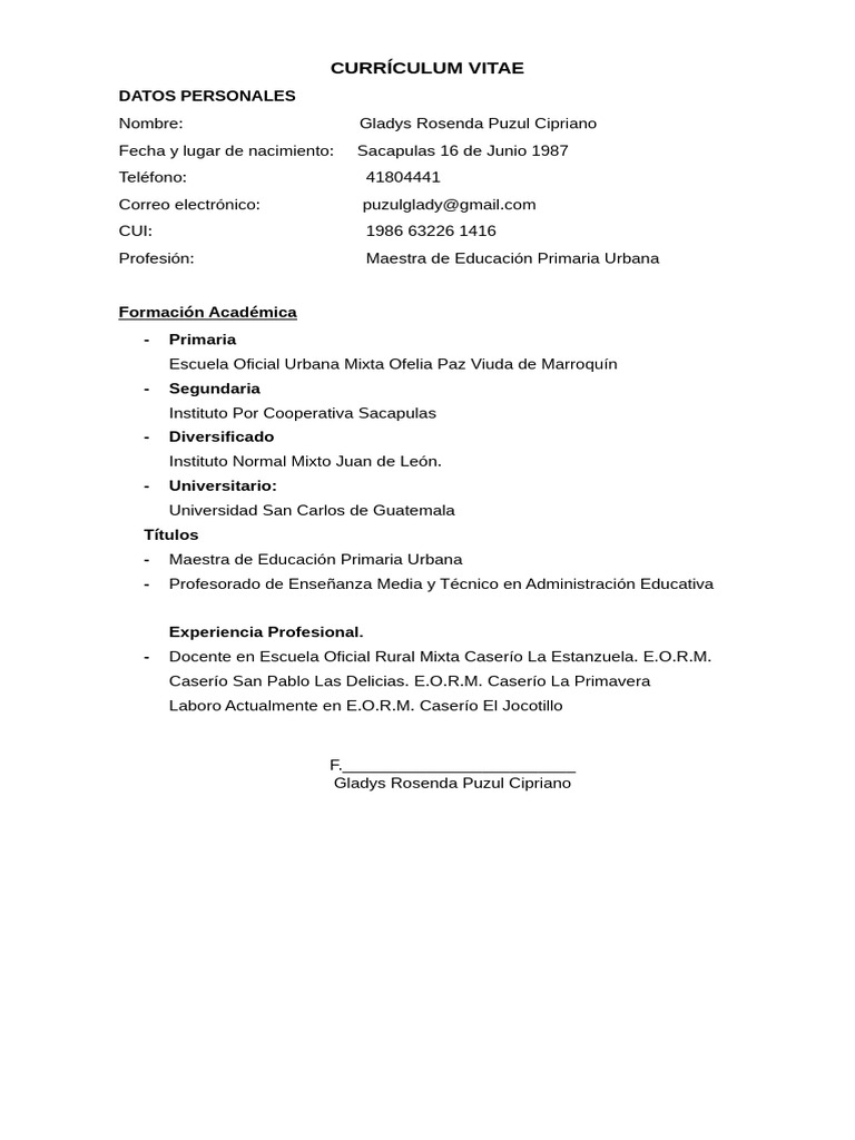 Currículum Vitae Gladys | PDF