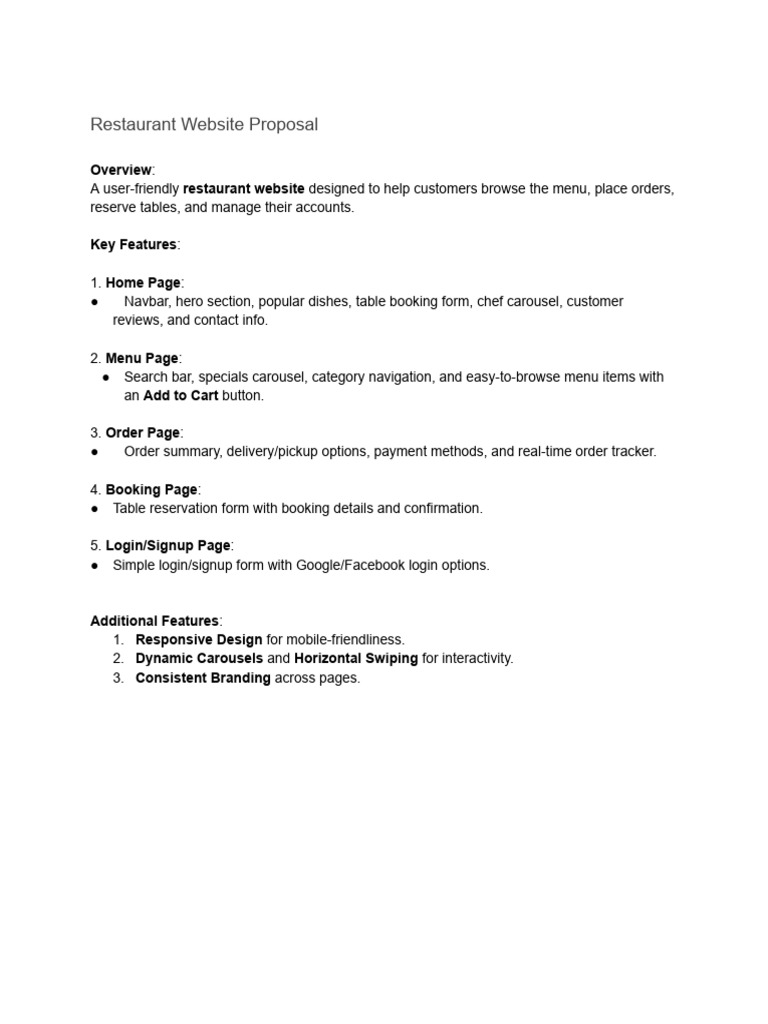 Restaurant Website Proposal | PDF