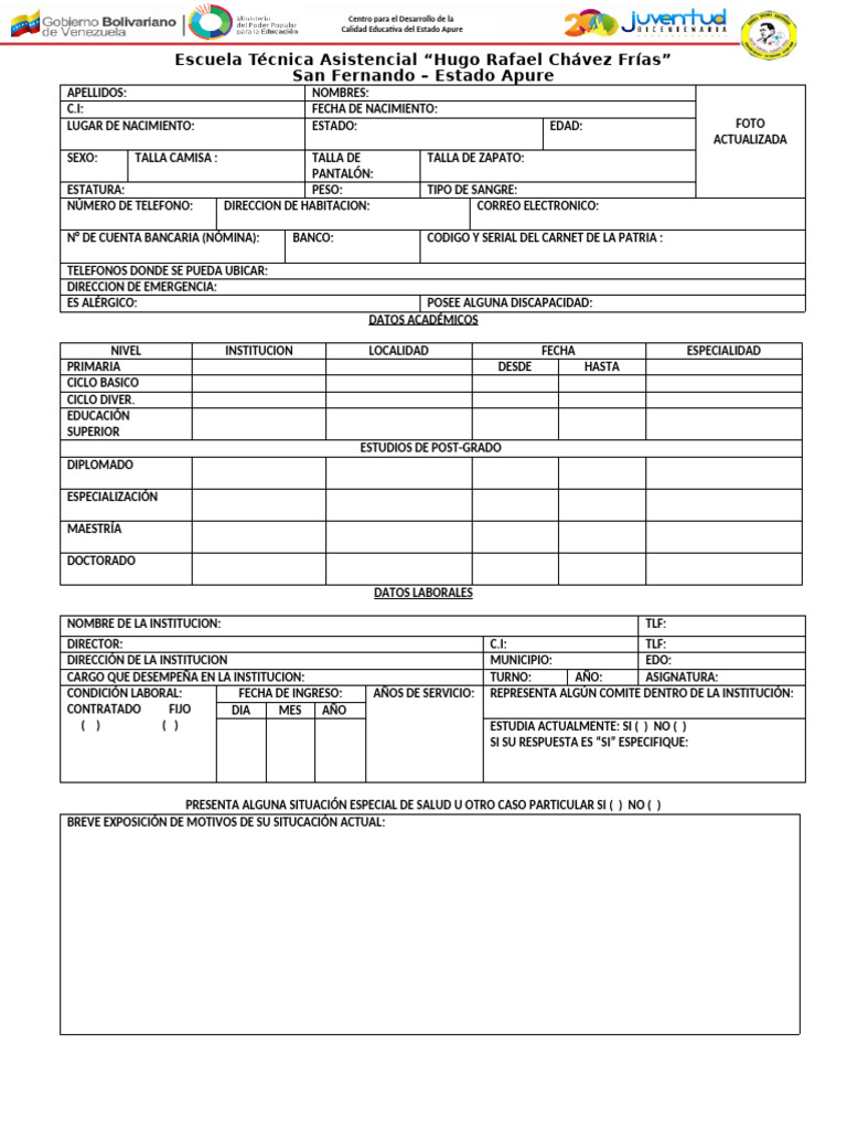 Ficha de Datos Personales Del Personal Eta Hugo Rafael Chavez Frías | PDF