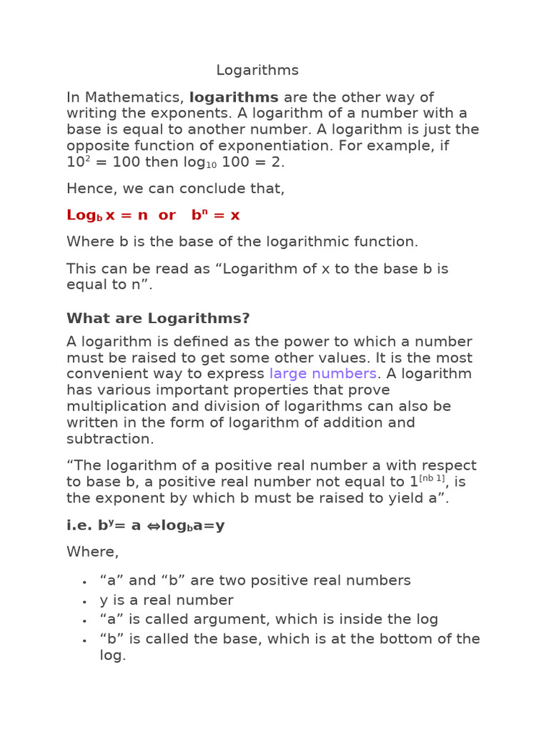 logarithms | PDF | Logarithm | Exponentiation