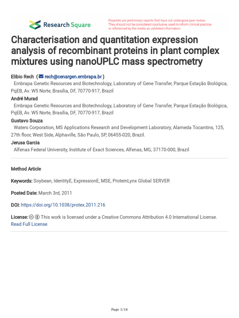 Characterisation and Quantitation Expression Analysis of Recombinant Proteins in Plant Complex ...