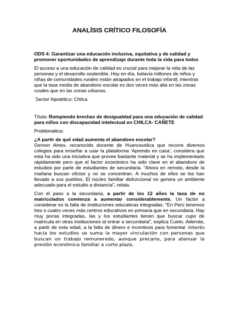 Analisis Crítico Filosofía | PDF | Educación Secundaria | Escuelas