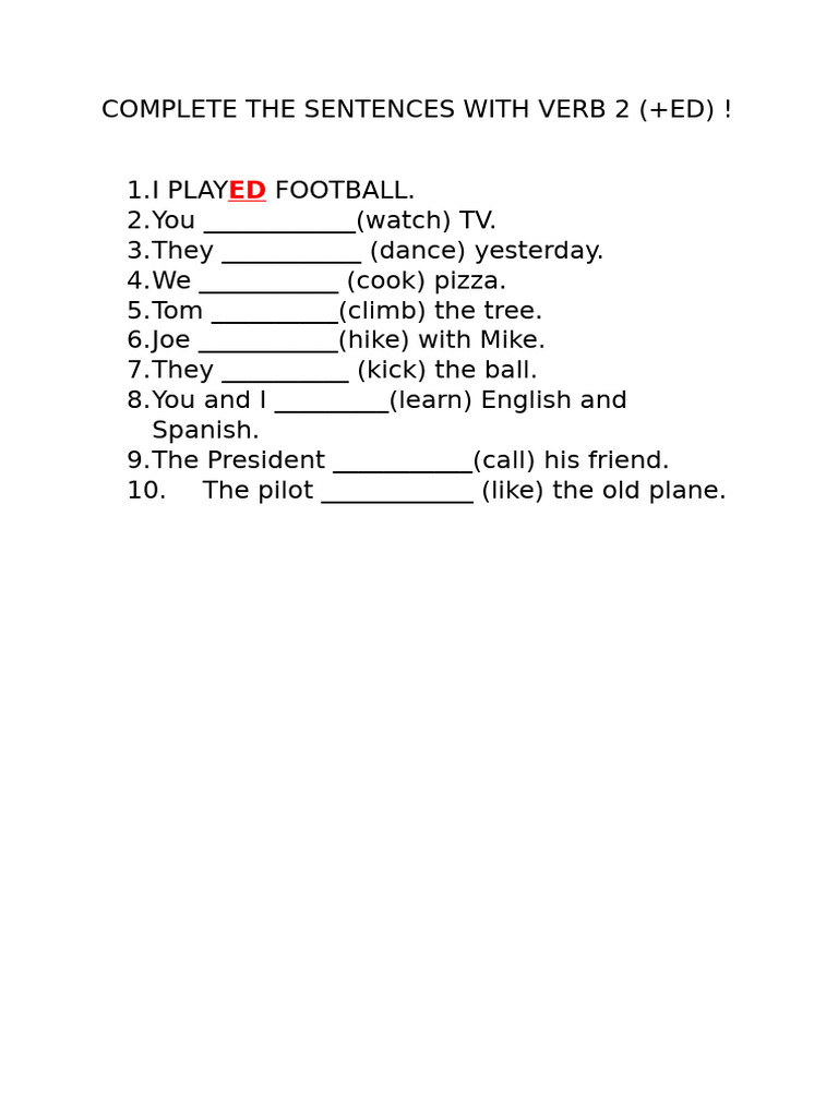 Past Simple - Verb 2 Exercise | PDF