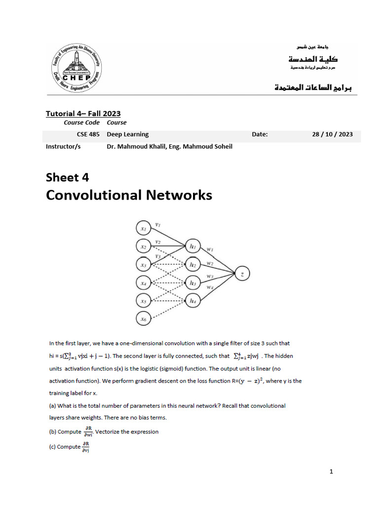 CSE485 Sheet4 Convolutional Networks | PDF