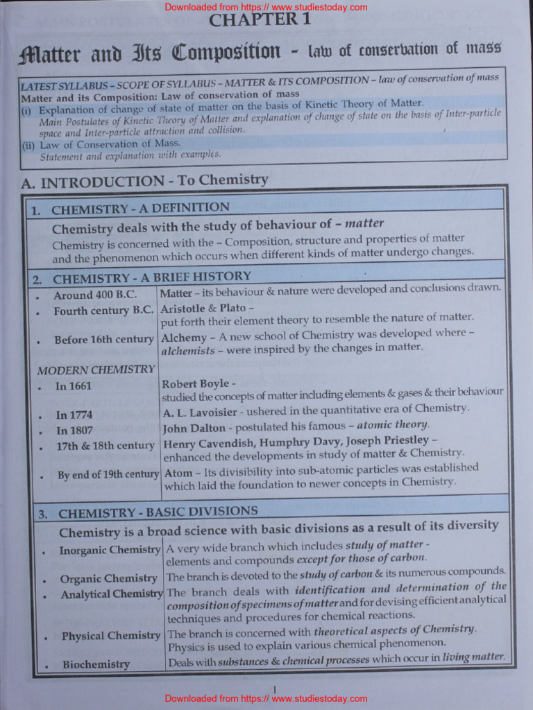 ICSE Class 9 Chemistry Chapter 01 Matter and Its Composition Law of ...