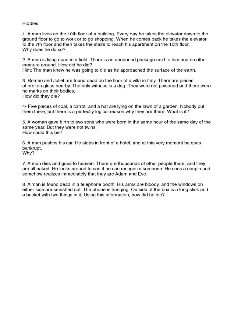 Engaging Adult Riddles Collection | PDF