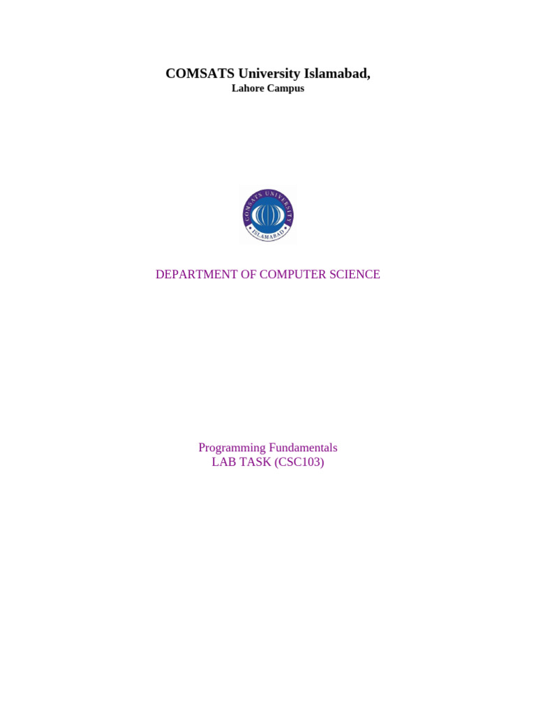 C Programming Lab Tasks for CSC103 | PDF