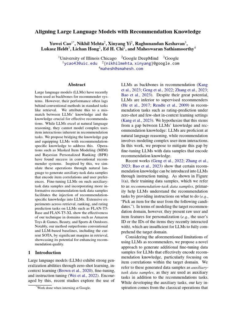 Aligning Large Language Models With Recommendation Knowledge | PDF | Cognitive Science ...