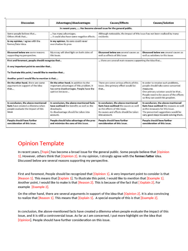 P2_Writing Template | PDF | Opinion | Reason