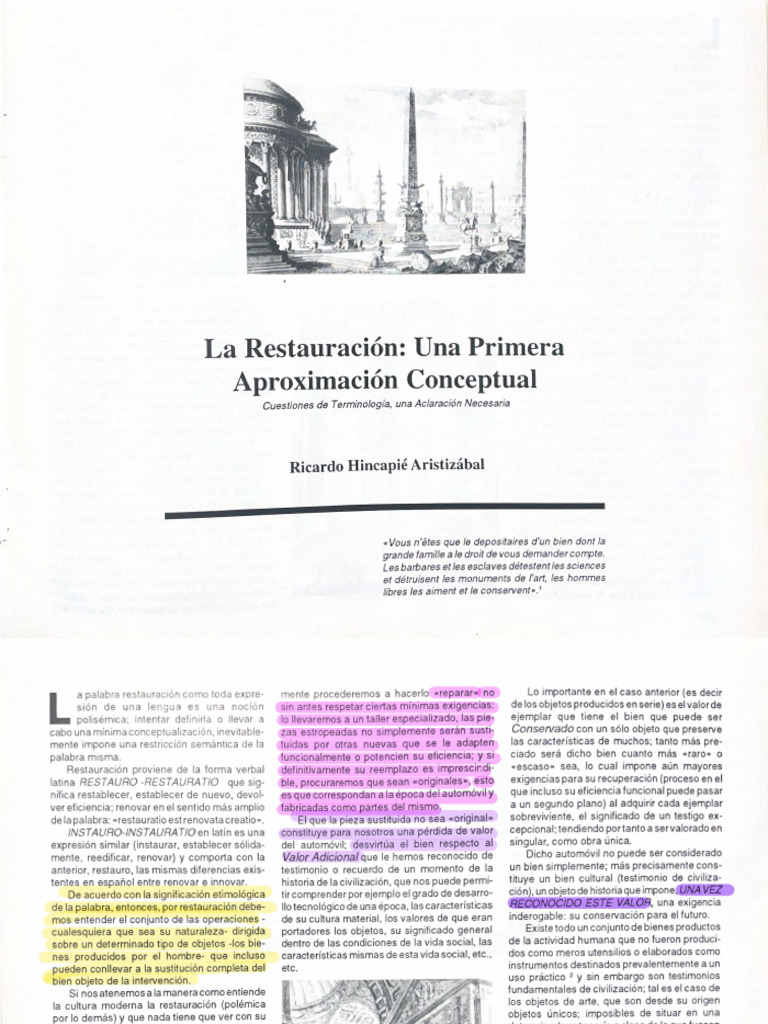 La Restauración - Ricardo H - ANOTADO | PDF