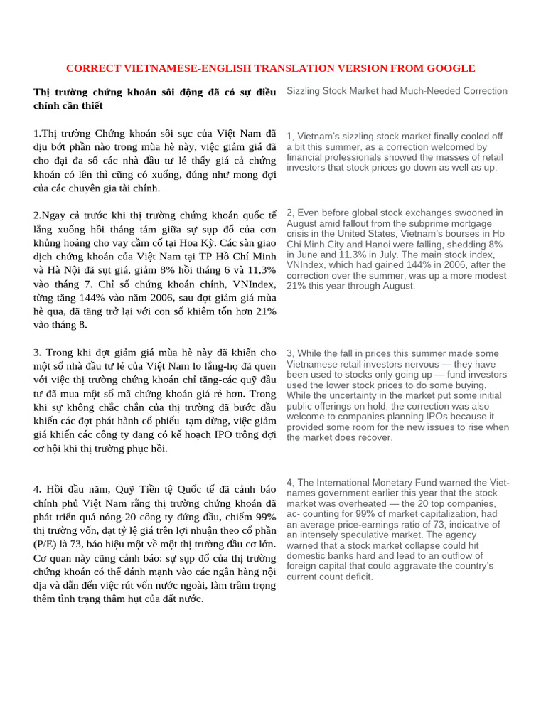 Correct Vietnamese-English Translation Version From Google | PDF