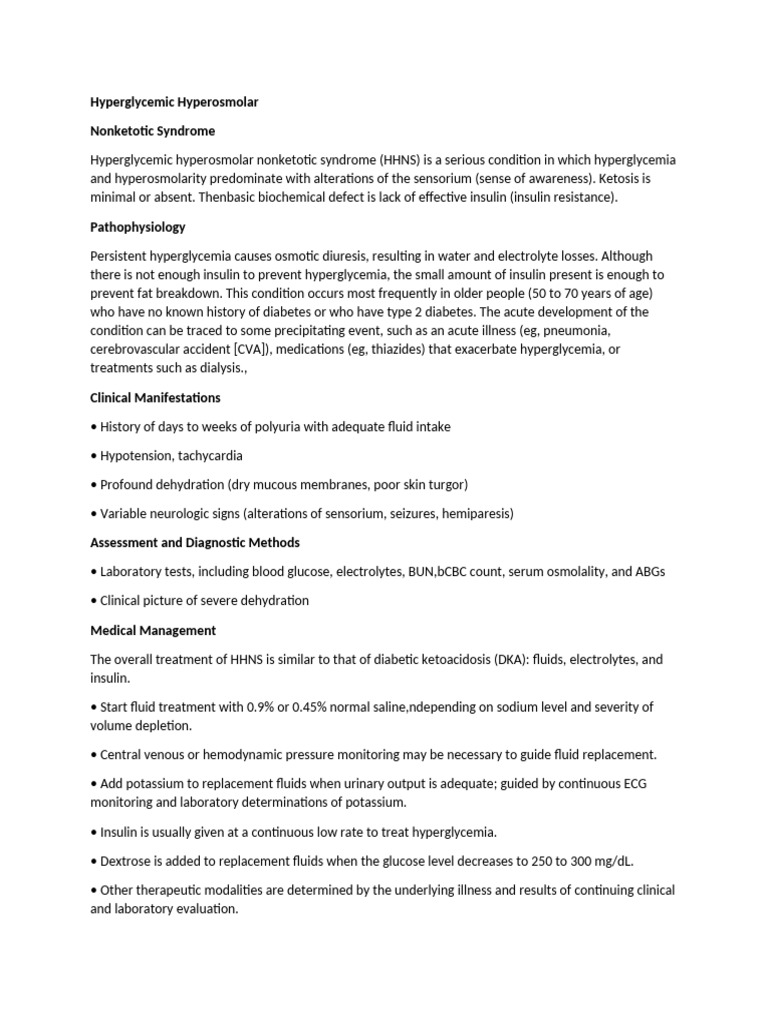 Medical Surgical Notes On The Hyperglycemic Hyperosmolar Nonketotic ...