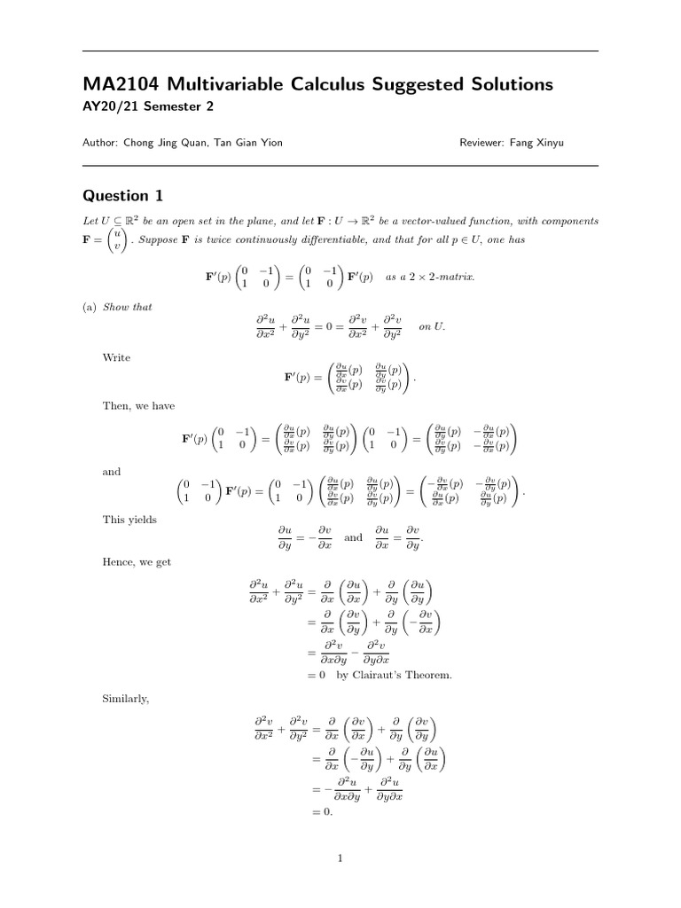 MA2104 Multivariable Calculus Notes | PDF | Function (Mathematics ...