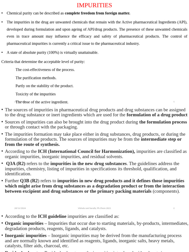 Impurities 1 | PDF | Chemical Reactions | Chemical Substances