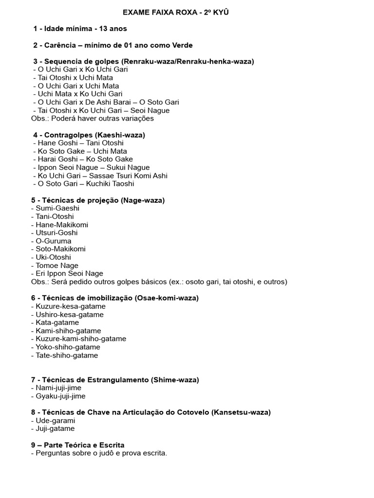 Materia Exame Faixa Roxa Judo CBJ | PDF