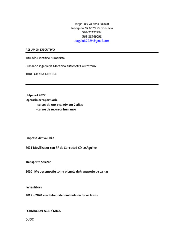 CV Jorge Luis Valdivia Salazar | PDF