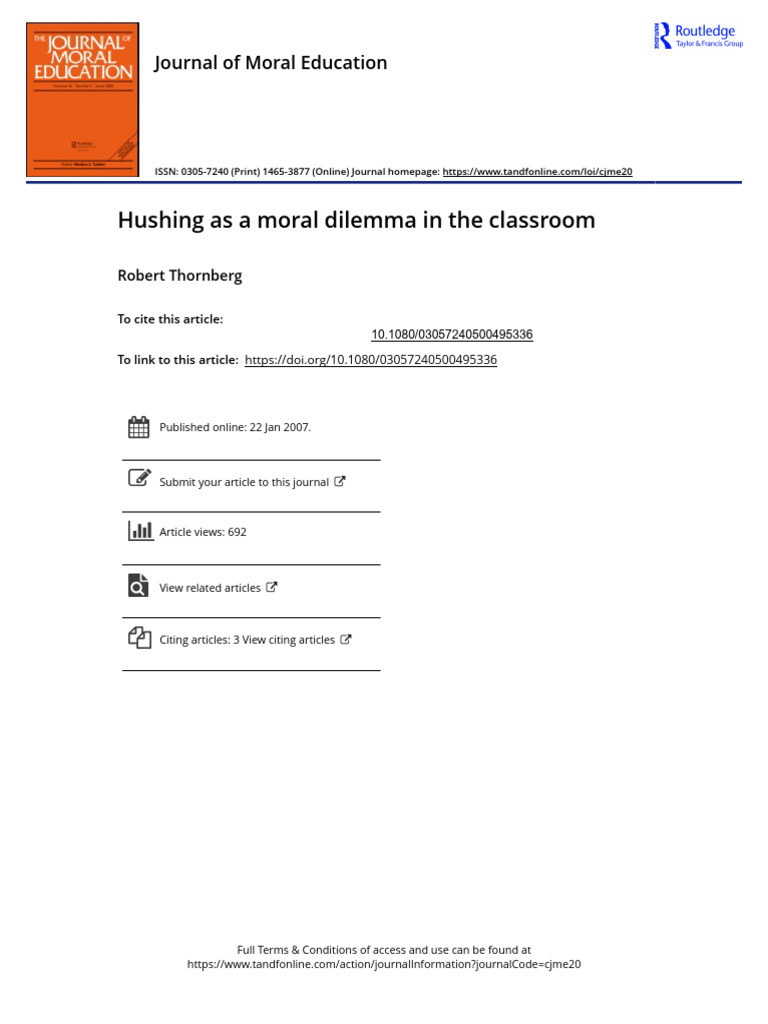 Hushing: A Moral Dilemma in Classrooms | PDF | Obedience (Human ...