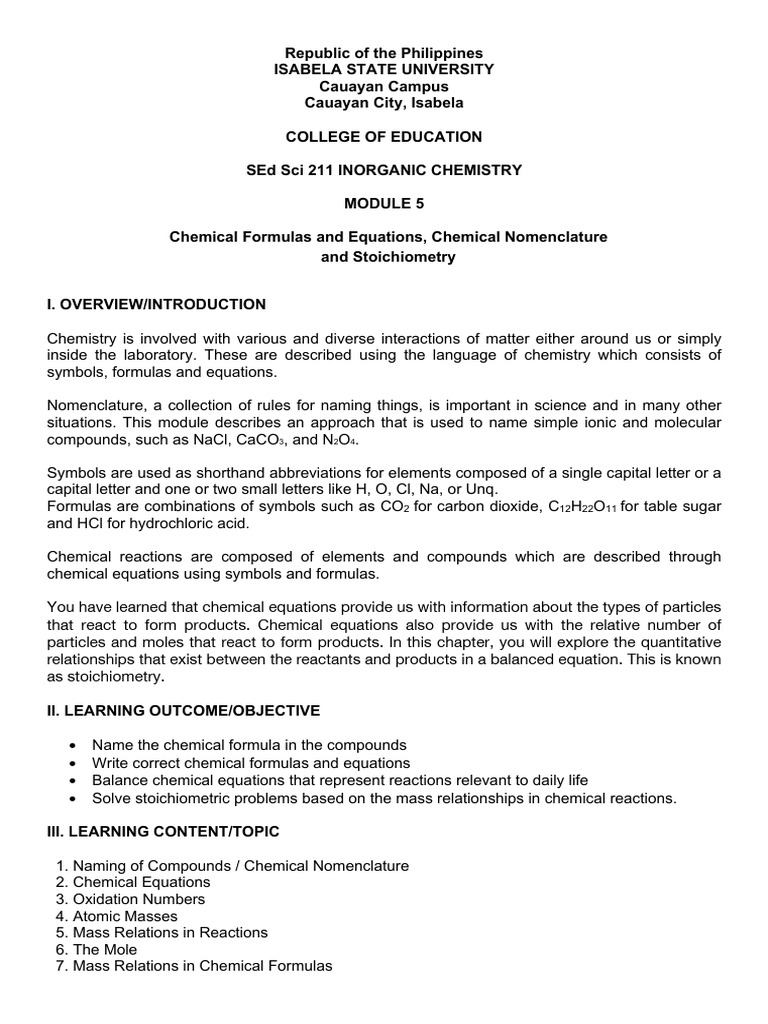 Module 6. Chemical Writing and Nomenclature | PDF | Stoichiometry ...