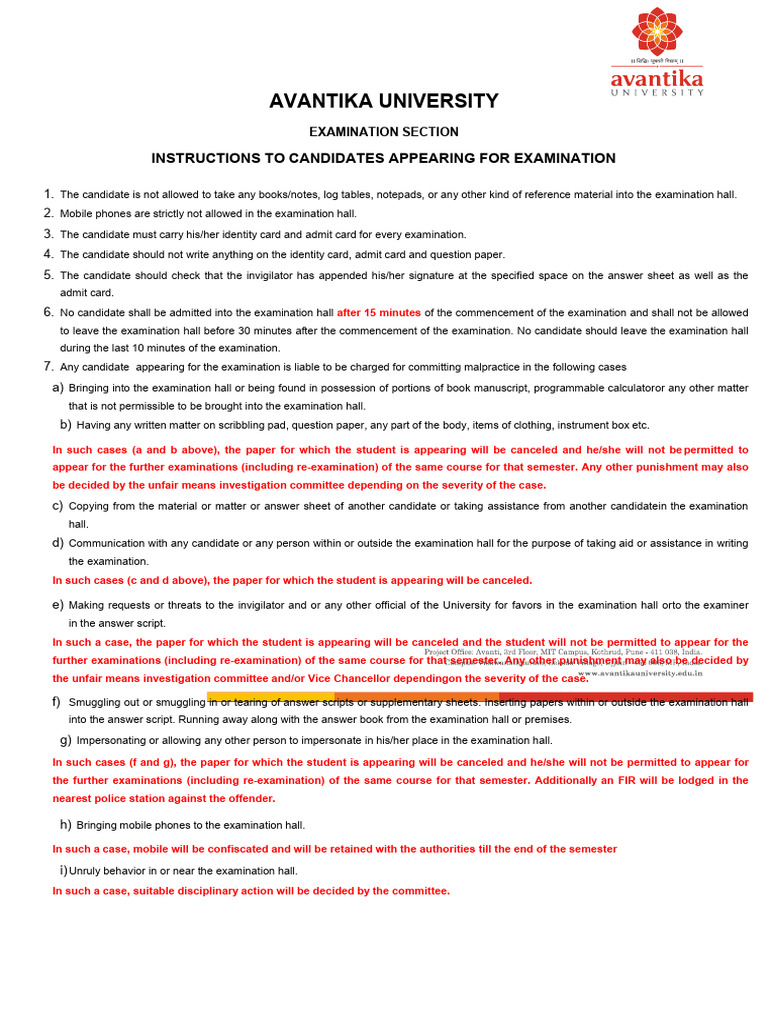 Instructions To The Candidates For Written Examination | PDF